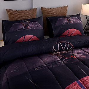 Btargot Basketball Comforter Sets Twin for Boys Teens,3D Sports Basketball Bedding,Soft Microfiber Reversible Quilt with 3 Matching Pillow Shams