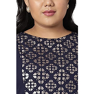 Janasya Indian Women's Plus Size Dark Blue Poly Crepe Kurta(PJNE3363-KR-A-5XL)