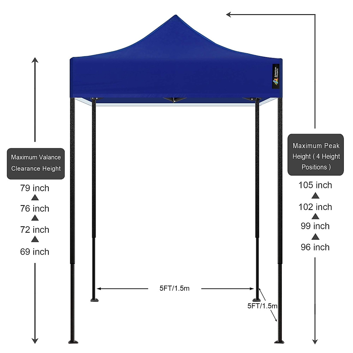 AMERICAN PHOENIX Canopy Tent 5x5 Pop Up Portable Tent Commercial Outdoor Beach Instant Sun Shelter (Blue)
