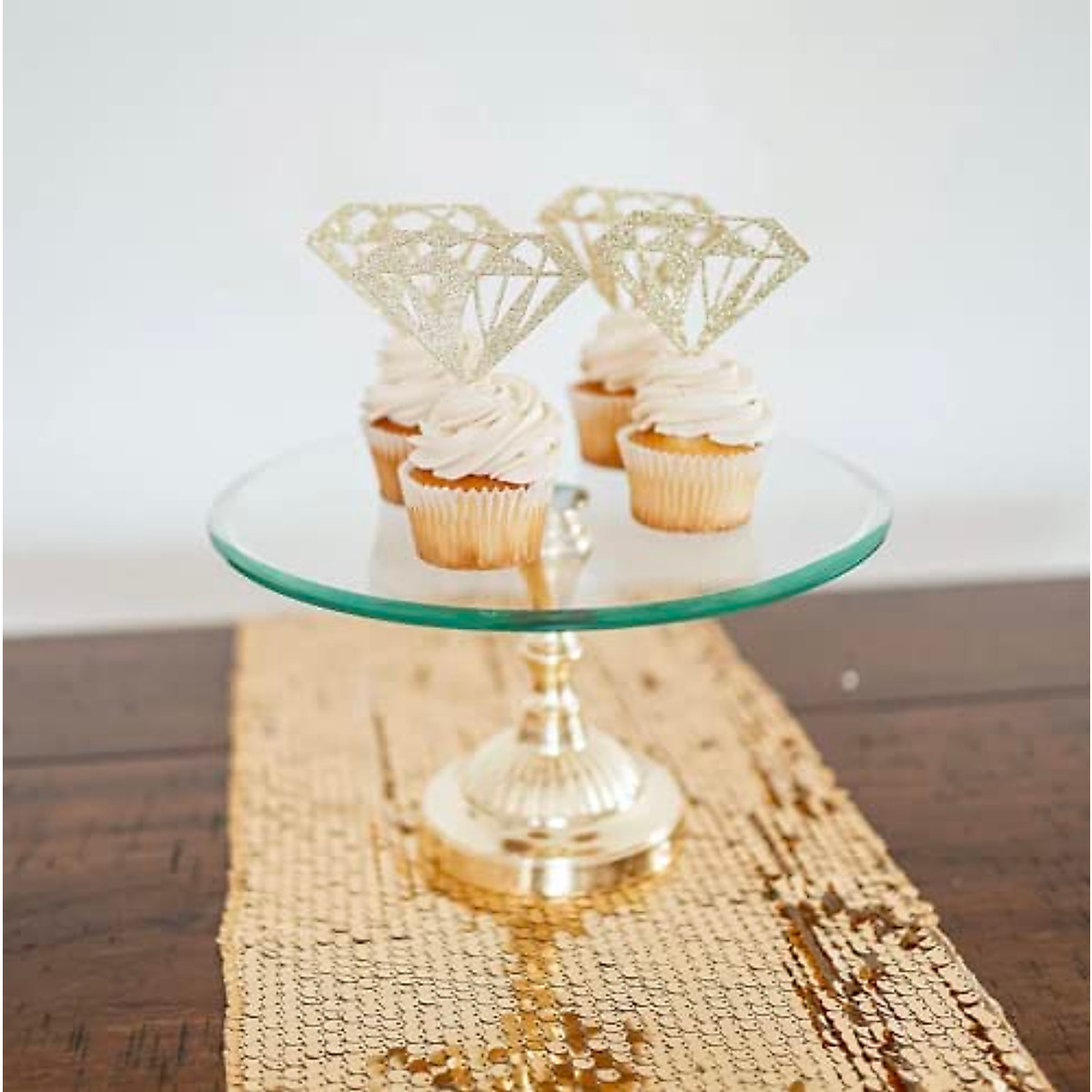 Diamond Cupcake Toppers, Bridal Shower Decorations, Diamond Donut Toppers in Gold Glitter Set of 12