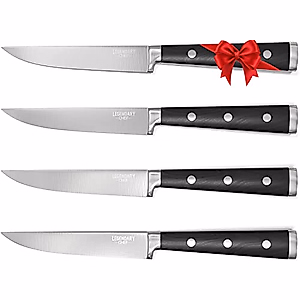 LEGENDARY CHEF Super Sharp Premium Steak Knife Non Serrated- High Carbon Stainless Steel Steak Knives Set of 4 - Triple Rivet Black Walnut Handles