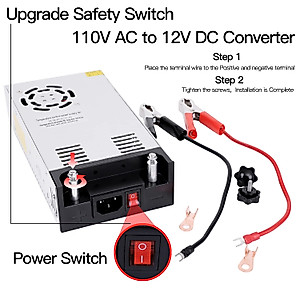 High-Power SMPS 110V/220V AC to 12V DC Converter - 50A 600W Power Supply - Adjustable Switch Transformer for LED Strip, LCD Monitor CCTV, Radio/Car Stereos, 3D Printer - includes 2 Clamp Wires
