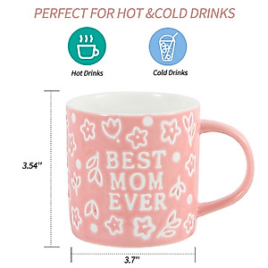 Tergi Gifts for Mom - Mothers Day Birthday Gifts for Mom - Best Mom Mug Gifts for Mom - Best Mom Ever Floral Embossed Pattern Ceramic Coffee Mug 13.5OZ