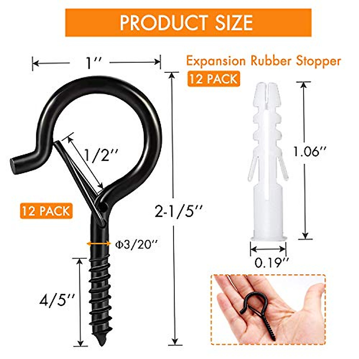 WaterLuu 12 Pcs String Light Hooks, Q Hanger Hooks with Safety Buckle for Ceilling Plants, Windproof Outdoor Light Hooks for Hanging Patio Lights, Christmas Lights & Plants 2.2 Inch