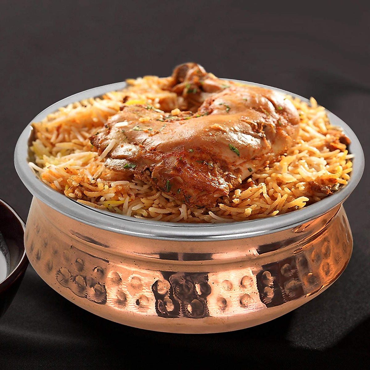 Zap Impex Set of 2, Copper Tableware Serving Bowl Indian Serveware Handi Set, Tureen Copper Stainless Steel Serving Dishes For Serving your favourite Dish with a Traditional Touch (No: 2 (15 cm))