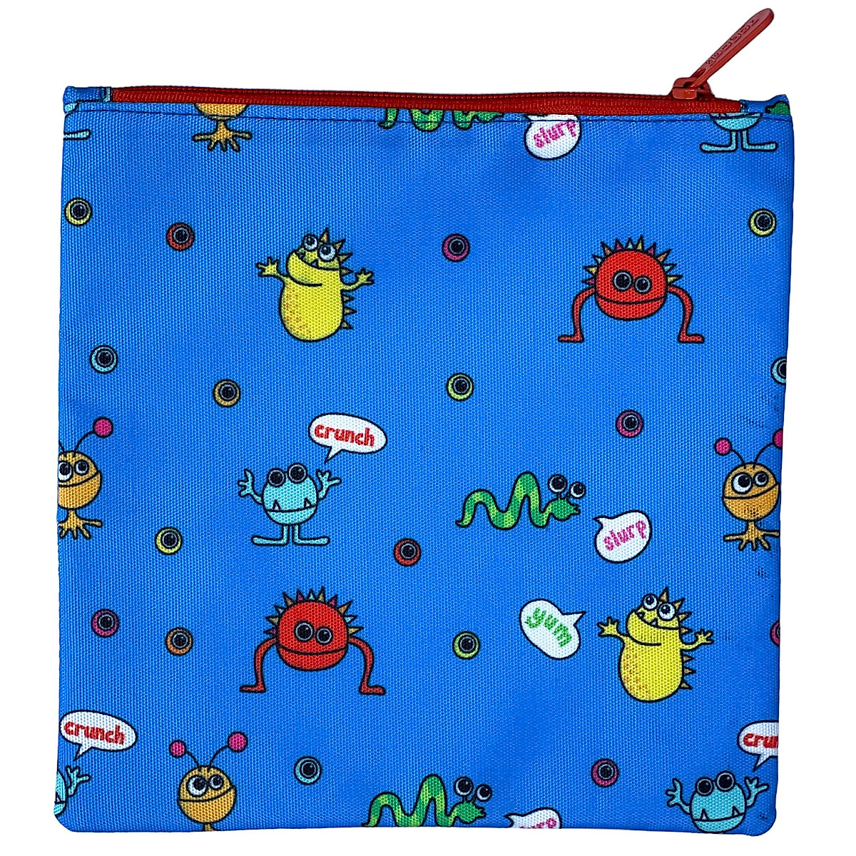 Yumbox Reusable Fabric Sandwich and Snack Bags (Set of 2) with fun Shark and Funny Monsters Prints for Toddlers and Kids. Zip Closure, Wide Opening, Washable, Food Safe, BPA Free, large 8 x 8 in.