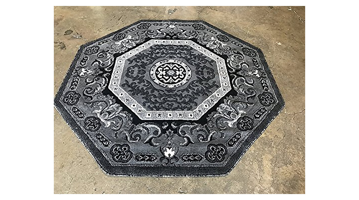 Carpet King Octagon Area Rug - Elegant Grey & Black Design