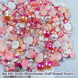30g Mix Pink Half Pearl Rhinestones for Crafts Mixed Size 3mm-10mm Resin Rhinestone Half Round Flatback Pearl Rhinestones for DIY Nail Art Crafts Jewelry Decoration