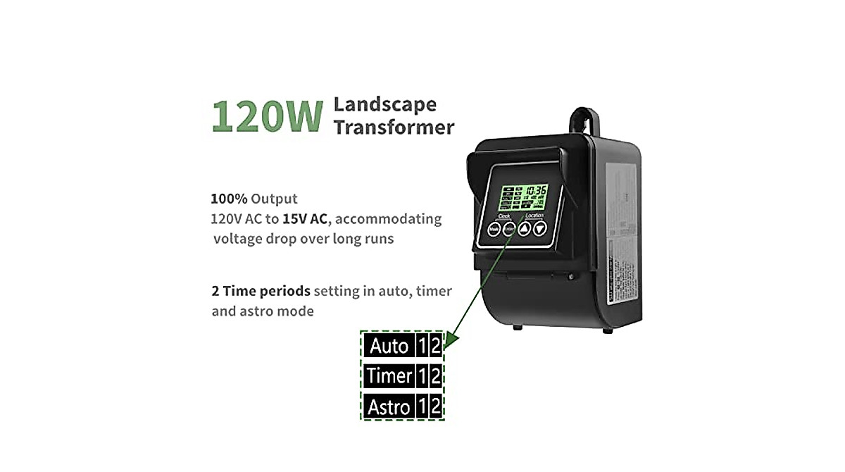 Solaroxy 120W Outdoor Low Voltage Landscape Lighting Transformer with ...