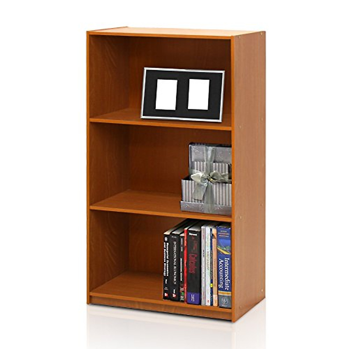 Furinno Basic 3-Tier Bookcase Storage Shelves, Light Cherry
