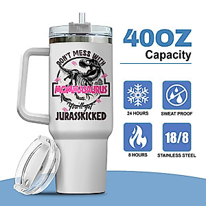 9GIFT4YOU Mommasaurus Gifts, Mom, Tumbler 40 Oz With Handle Lid And Straw, Mom Nutrition Facts Keep Drinks Cold Hot Dinosaur Leak Resistant Water Bottle, Mommasaurus Nutrition Facts