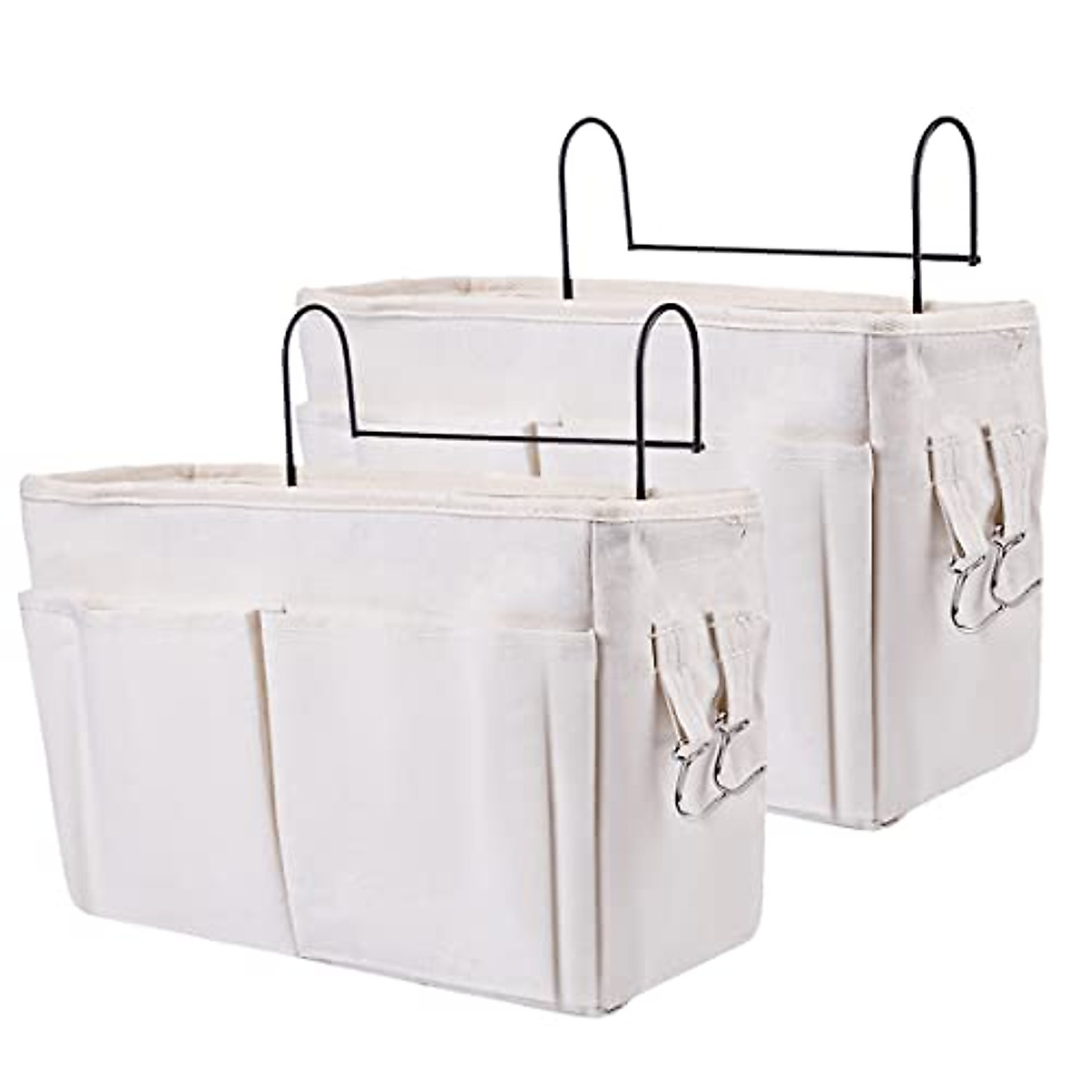 Scakbyer Bedside Caddy, 2PCS Bedside Storage Hanging Bag Bunk Bed Storage Caddy for Dormitory Room, Hospital Bed Rails, Baby Bed, Camp - White