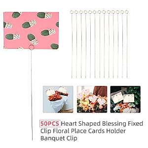 VOSAREA 50pcs Metal Floral Place Card Holder Round Shaped Memo Photo Holder Flower Picks Clip for Wedding Birthday Baby Shower (Round Shape)