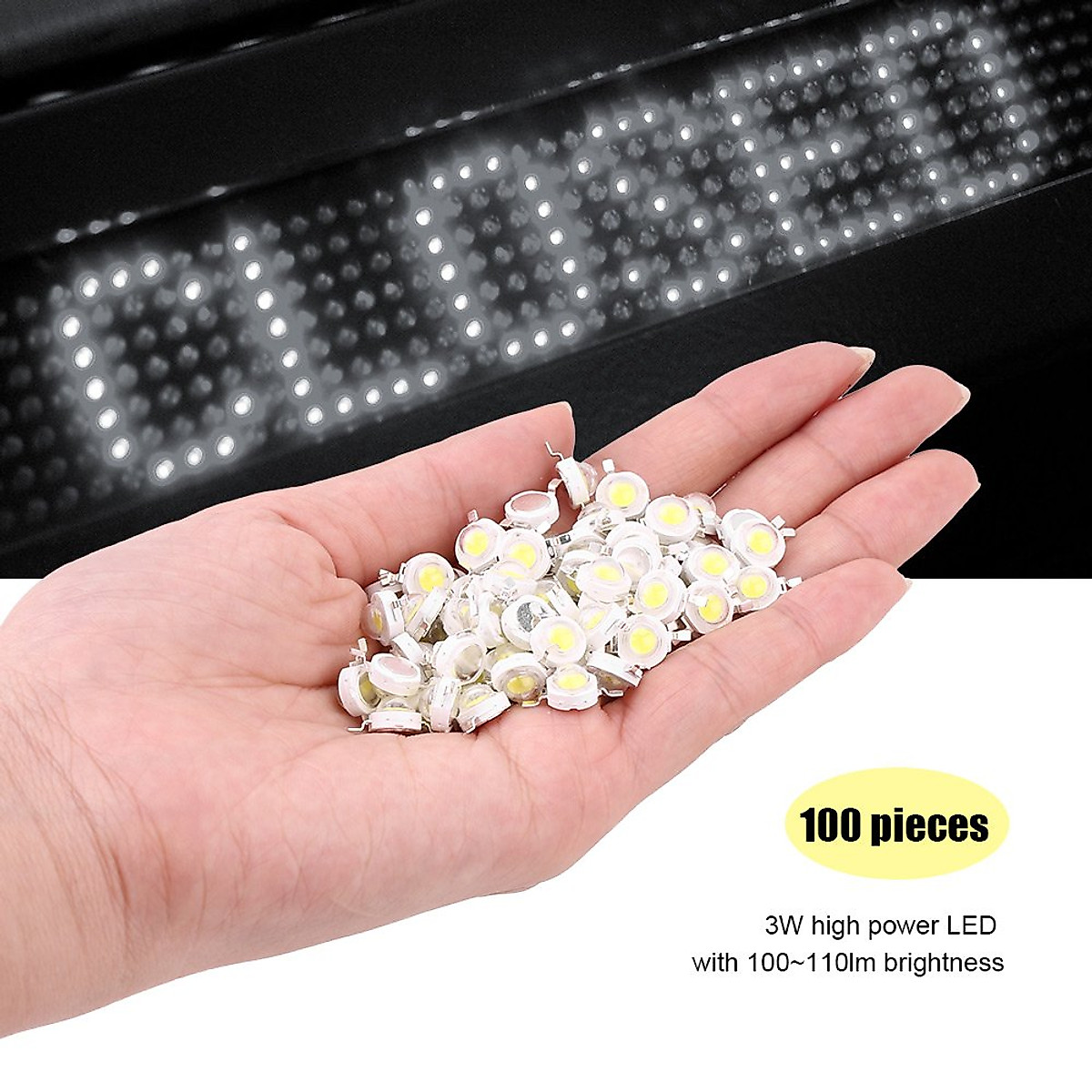 LED Chip - 3W High Power - LED Lamp Beads - Light-Emitting Diode Chips SMD - for DIY Lighting Fixtures - DIY Lighting(100 PCS)(White 6000-6500K)
