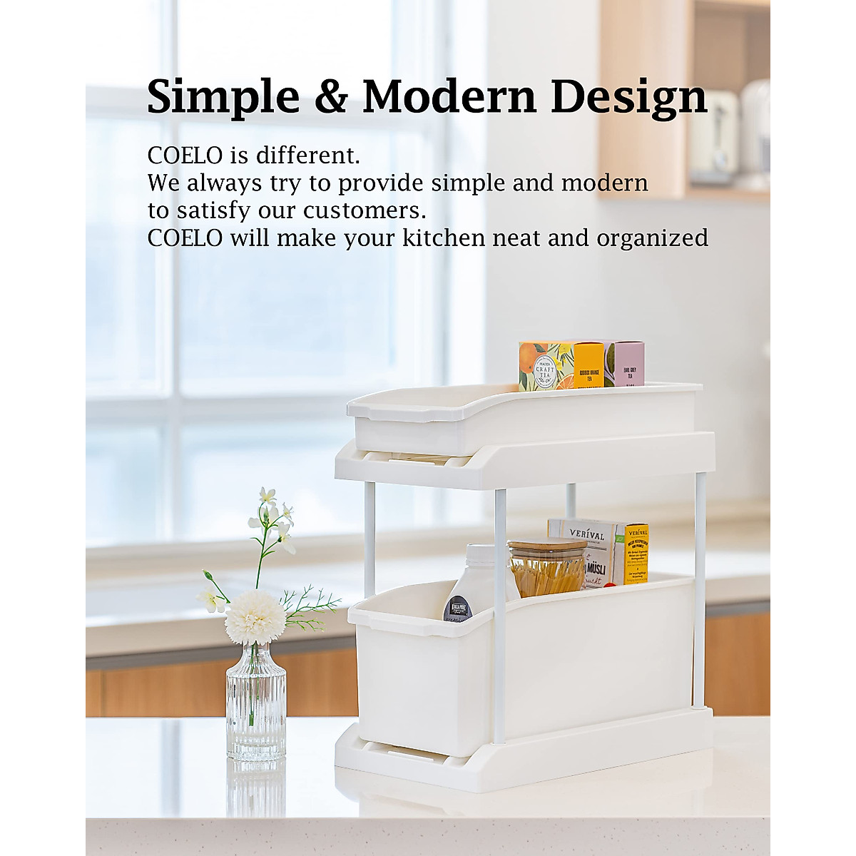COELO Under Sink Organizer 2-Tier Shelf Kitchen Bathroom Cabinet Multi-purpose Multi-use Dish Brush Storage Sponge Holder Standing Rack, White