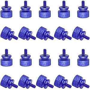 Powlankou 20 Pieces 6#-32 Computer Case Screws, Anodized Aluminum Thumbscrews, Fully Threaded Knurled Thumbscrews, Thumb Screws (Blue)