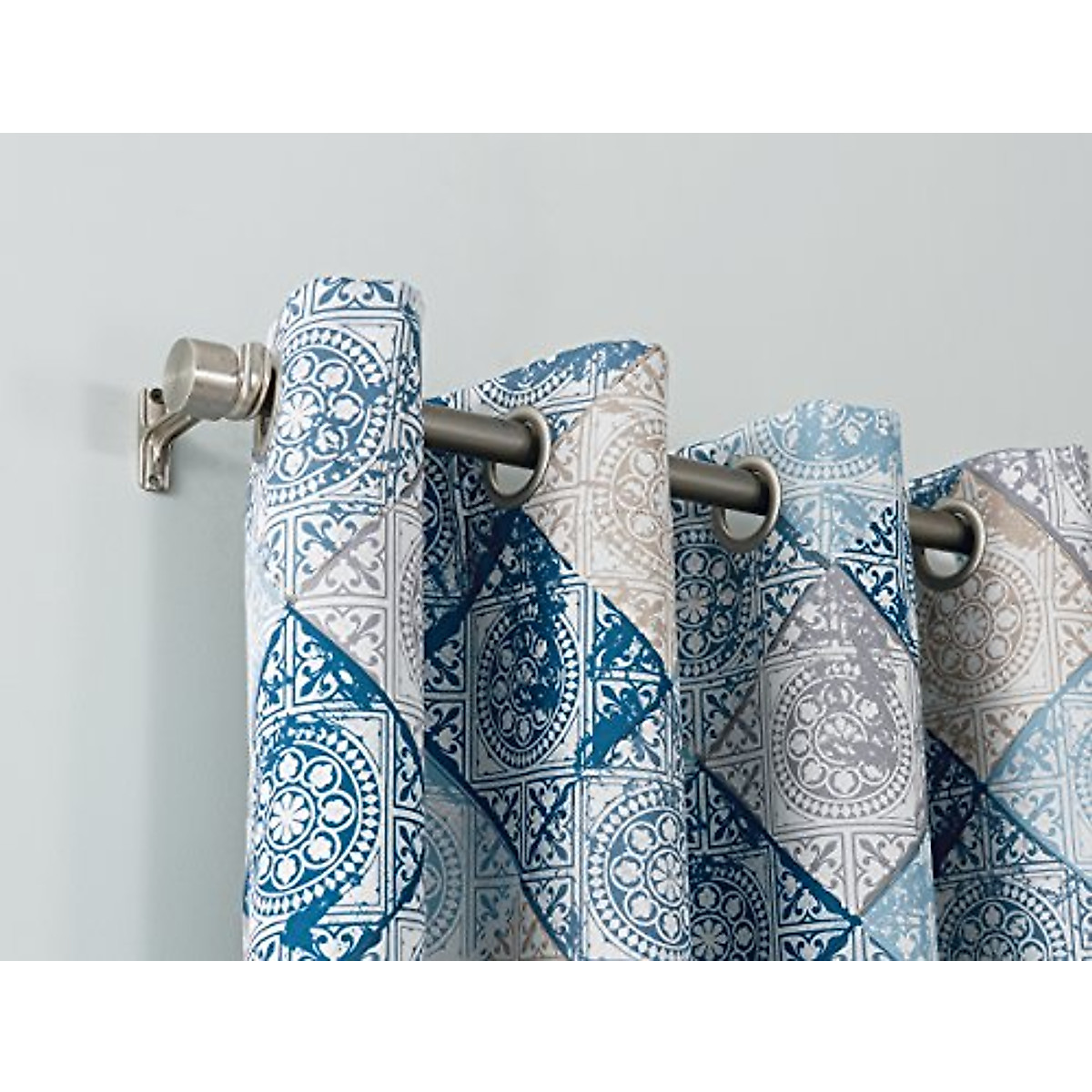 Sun Zero Reardon Global Medallion Print Energy Efficient Grommet Curtain Panel, 54" x 84", Indigo