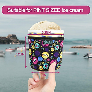 Beautyflier 2-Pieces Pint Sized Ice Cream Cozy Thicken Neoprene Ice Cream Sleeves with Elastic Handle Cover (Cartoons)