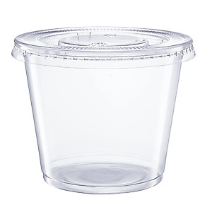 Comfy Package [5.5 oz. - 100 Count Clear Disposable Plastic Portion Cups with Lids - Soufflé Cups, Jello Shot Cups With Lids, Clear Plastic Containers With Lids