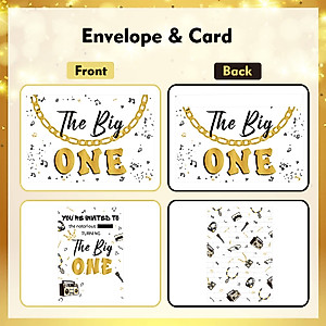 Fangleland The Notorious One Birthday Decorations, 25 Set of Black and Gold The Big One Theme Invitations with Envelopes, Hip Hop Theme 1st Birthday Invite Cards for One Year Old Party Supplies
