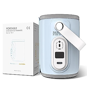 Elfzone Portable Baby Bottle Warmer - 40-50 Degrees Adjustable - Smart Travel Bottle Heater for Breastmilk Milk Water, Fast Milk Warmer for Baby, Blue, 40-50℃ Adjustable