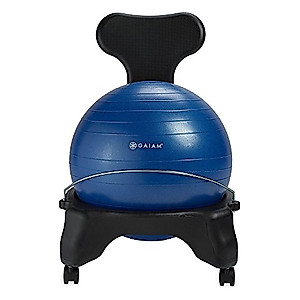 Gaiam Classic Balance Ball Chair – Exercise Stability Yoga Ball Premium Ergonomic Chair for Home and Office Desk with Air Pump, Exercise Guide and Satisfaction Guarantee, Blue