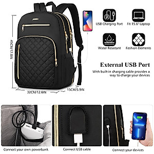 YAMTION Backpack Women Laptop,School Backpack Teen Girls Bookbag with USB for Uni College Students Teacher Business Work,Black