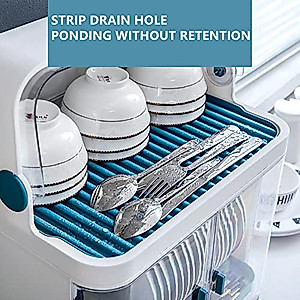 Gdrasuya10 2 Tier Dish Drying Rack Modern Houseware Dish Organizer Cutlery Drainer with Lid Cover Detachable Drip Tray Storage Box Basket for Kitchen Organizing Storage Holder