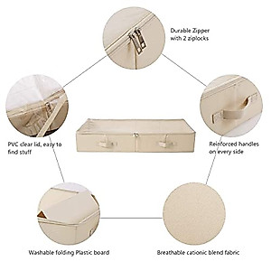 iwill CREATE PRO Ultra Large Size Underbed Storage Bins Set, Folding Washable, Good for Duvets, Blankets, Shoes, Garment Organizer, Beige