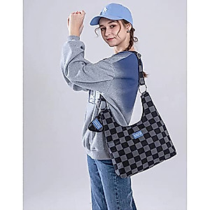 Asimtry Crossbody Bags for Women, Fashion Checkered Tote Bag Clutch Purses and Handbags Lightweight Women's Canvas Shoulder Bag Satchel Bags Gifts for Her (Black)