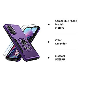 Janmitta Motorola Moto G 5G 2022 Case with Screen Protector[2 Pack], Heavy Duty Shockproof Full Body Protective Phone Cover,Built in Rotatable Magnetic Ring Holder Kickstand,Lavender