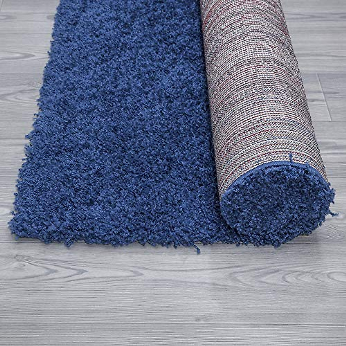 Sweethome Stores Cozy Collection Plush Luxurious Solid Navy Solid Design (5' X 7') Shag Living Room & Bedroom Area Rug