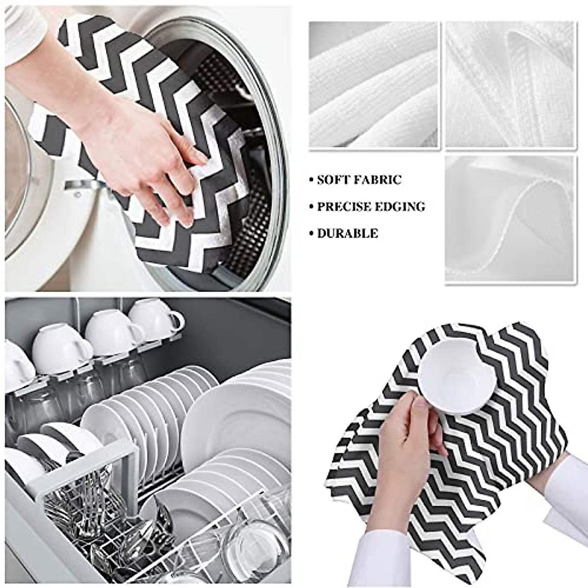 Big buy store Black and White Kitchen Dish Towels, Soft Lightweight Microfiber Absorbent Hand Towel Chevron Zig Zag Pattern Tea Towel for Kitchen Bathroom 18x28in