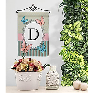 Breeze Decor D Initial Garden Flag Set Wall Hanger Monogram Friends Bugs & Frogs Butterfly Ladybugs Dragonfly Bee Springtime Insect Natural Wildlife House Yard Gift Double-Sided, Made in USA