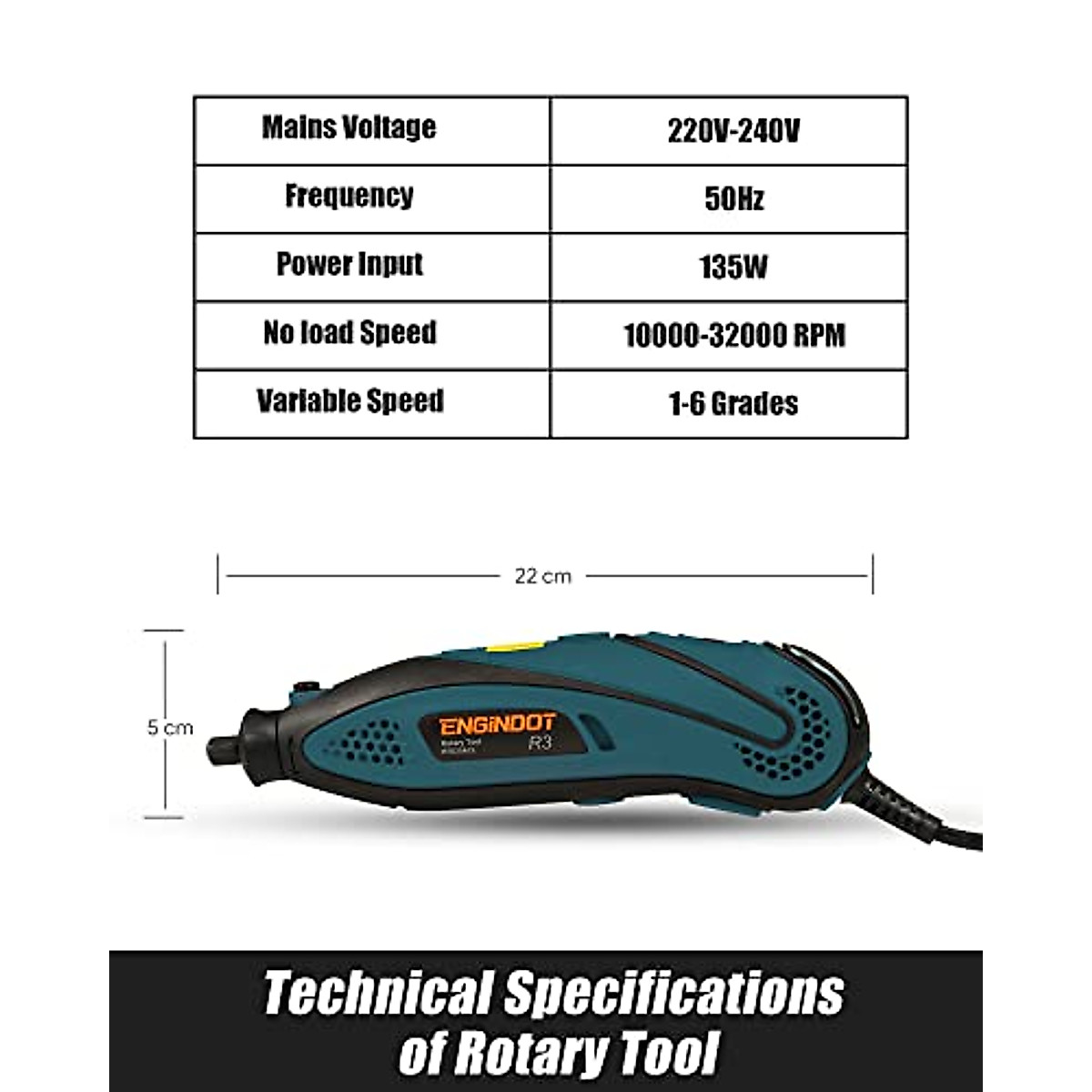 ENGINDOT Rotary Tool Kit with Keyless Chuck Flex Shaft, 6 Variable Speed, 10000-32000 RPM, Carrying Case for Cutting, Engraving, Drilling, Sanding, Polishing, DIY Crafts - Blue