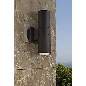 Possini Euro Design Ellis Modern Sconce Outdoor Wall Light Fixture Black Aluminum 11 3/4" Cylinder Up Down Glass Decor for Exterior House Porch Patio Outside Deck Garage Yard Front Door Garden Home