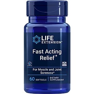 Life Extension Fast Acting Relief – Fast Comfort Relief, Joint, and Muscle Comfort - Contains Turmeric, Boswellia, Black Sesame, Gluten-Free, Non-GMO – 60 Softgels