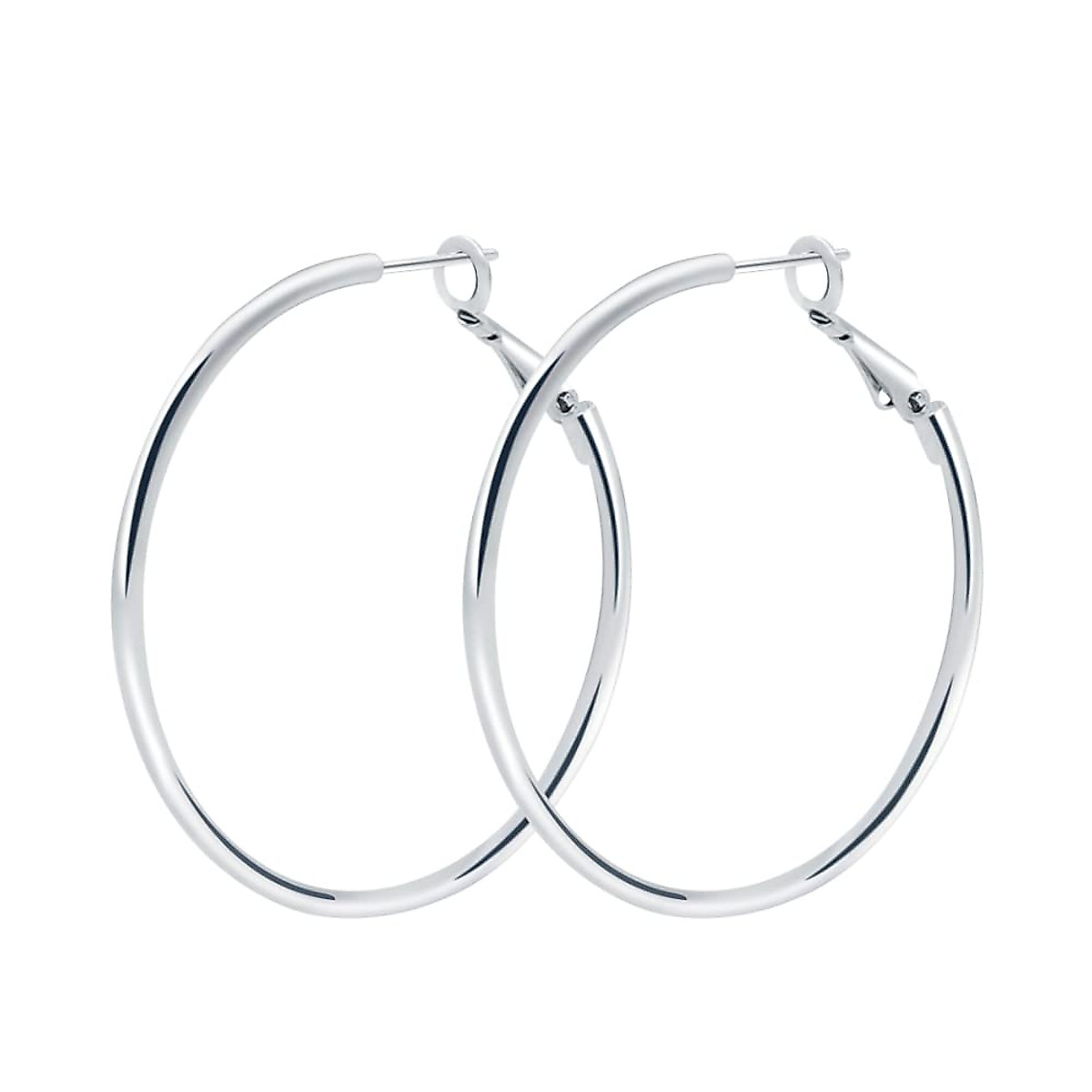 Rugewelry 925 Sterling Silver Hoop Earrings,18K White Gold Plated Polished Rounded Hoop Earrings For Women