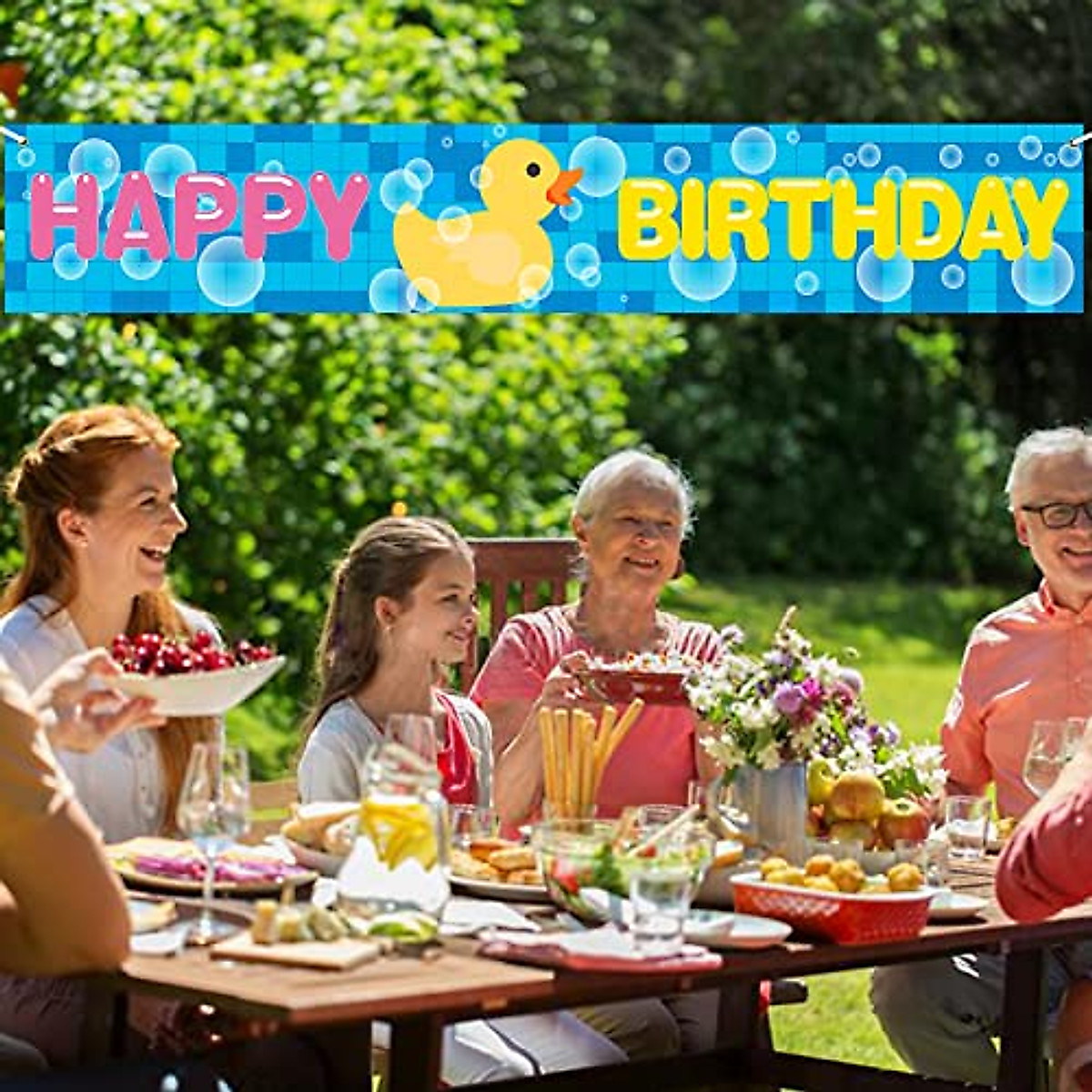 Cute Cartoon Little Yellow Duck Happy Birthday Banner Backdrop Animal Theme Decor Decorations for Yard Sign Gender Reveal Ducky Duck Bday 1st Birthday Party Supplies Background Photo Booth Props Gift