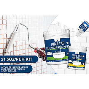 XUDOAI Bathtub Refinishing Kit Gloss White 21.5oz Tub Paint Reglazing, Tub and Tile Refinishing Kit with Tools, Tub and Tile Paint for Bathroom/Kitchen/Shower/Porcelain/Sink/Ceramic