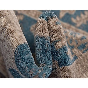 Unique Loom Salzburg Collection Classic Traditional Design Oriental Inspired Border Area Rug, 8 ft x 10 ft, Beige/Blue