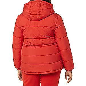 Amazon Essentials Women's Heavyweight Quilted Hooded Puffer Winter Jacket with Adjustable Waist, Red, X-Large