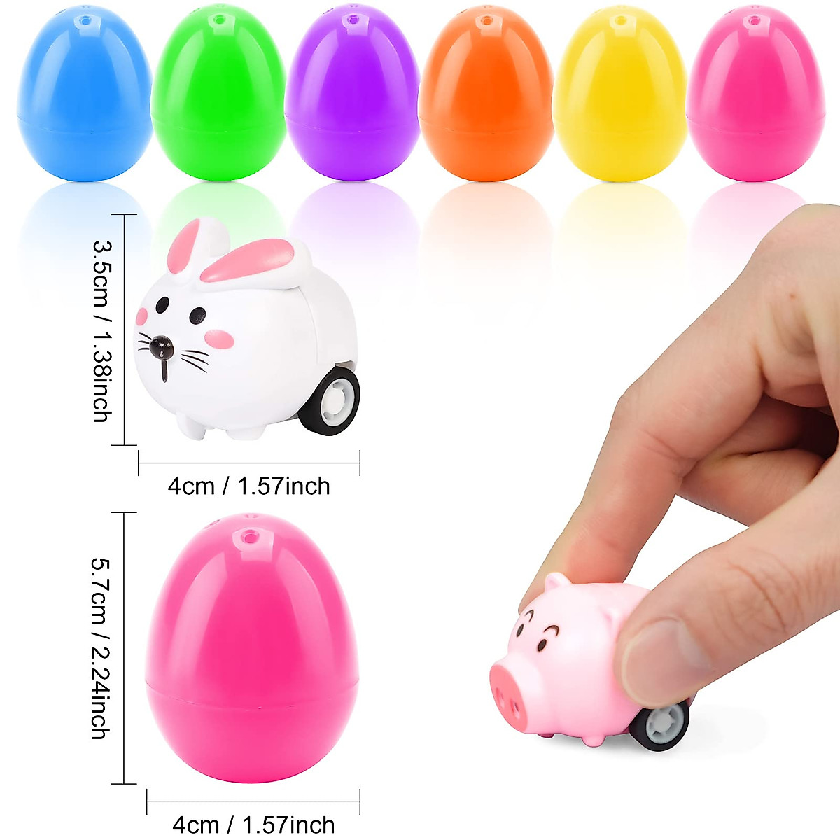 Evoio 12 Pack Easter Eggs Prefilled with Pull Back Cars, Mini Little Vehicles Car Toys for Easter Party Favors, Easter Basket Stuffers, Easter Egg Pinata Fillers, Goodie Bags Fillers, Classroom Prizes