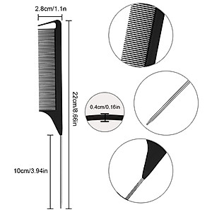 18 Pieces Parting Comb for Braids, Rat Tail Teasing Stainless Steel Pintail Comb for Hair Cutting Hair Styling Hairdressing (Black, Pink)