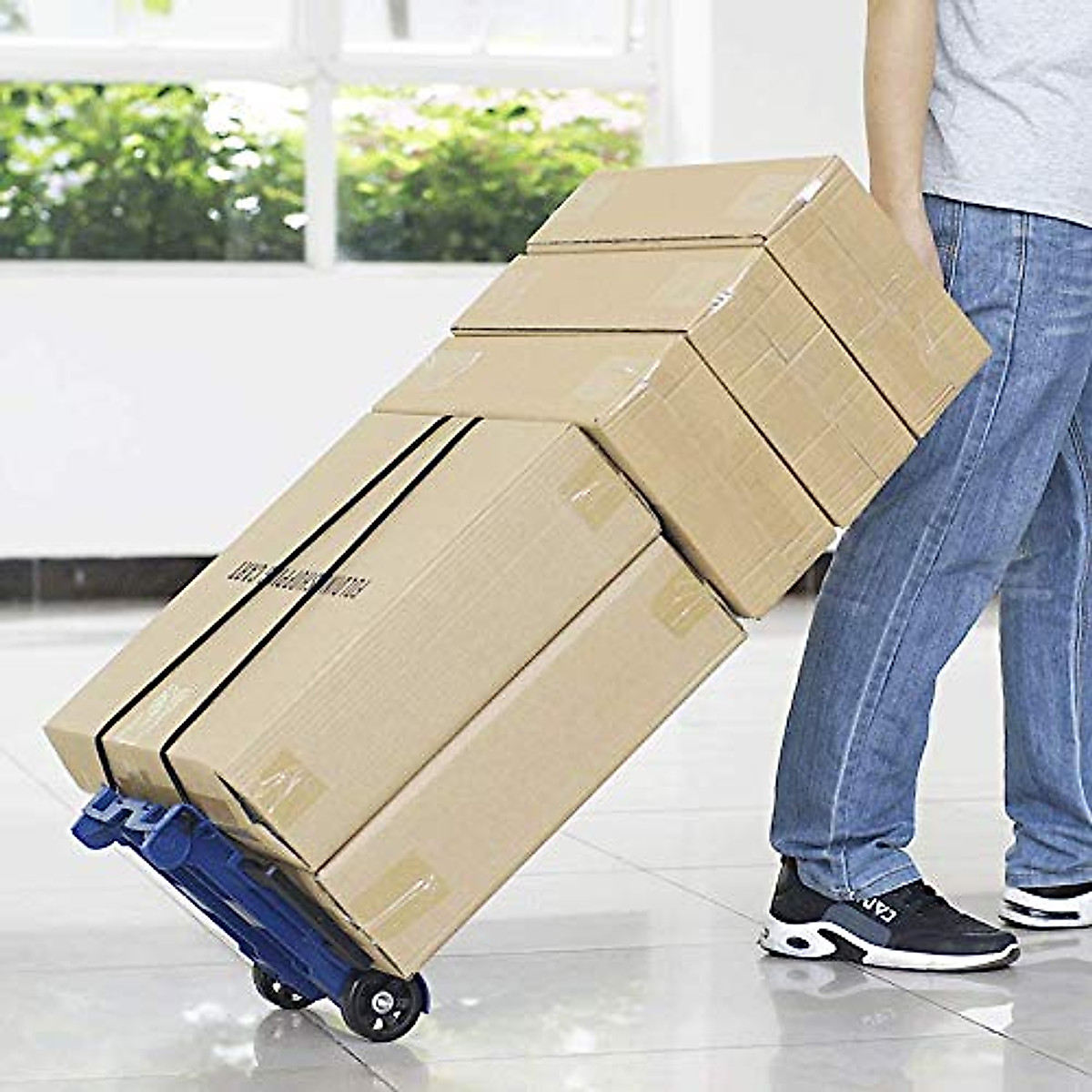 Folding Hand Truck Aluminum Telescopic Rod Foldable Roller Shopping Trolley Collapsible 2 Wheel Trolley Expandable Large Chassis Foldable into Backpack