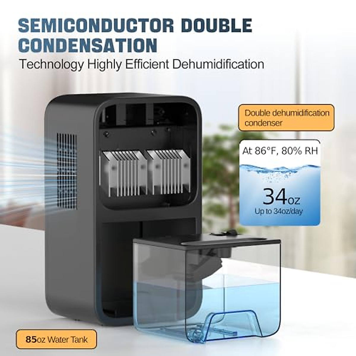 SAMSICHI Dehumidifier, 85 OZ Dehumidifiers for Room for Home, (800 sq. ft.) Quiet Dehumidifiers for Bathroom, Bedroom, Closet, RV, 7 Colors LED Auto Shut Off Dehumidifier with Drain Hose