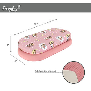 Bassinet Sheets 2-Pack 100% Cotton Jersey Knit, Precious Moments and Solid Pink Fitted Sheets for Baby Girl Bassinet, Compatible with Brands Bassinet Bedside Co-Sleeper Lounger Oval Rectangle Mattress