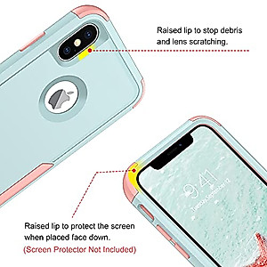 BENTOBEN iPhone X Case, iPhone Xs Case, 3 in 1 Heavy Duty Rugged Hybrid Hard PC Soft TPU Bumper Shockproof Non-Slip Protective Cases Cover for iPhone X (2017) / iPhone Xs (2018) 5.8 Inch, Green/Pink