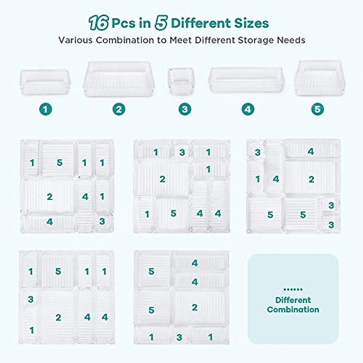 Kootek 16 Pcs Desk Drawer Organizer and 2 Tier Adjustable Lazy Susan Turntable Non-Skid Kitchen Cabinet Organizer