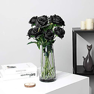 Luyue Artificial Silk Black Rose Flower Bouquet Wedding Party Home Decor, Pack of 10-Black